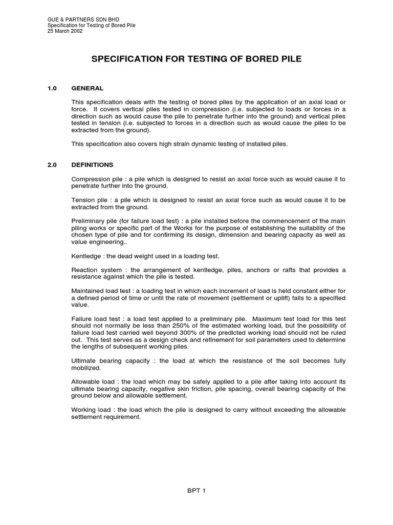 Bored Pile Testing Specification Guide | PDF | Deep Foundation ...