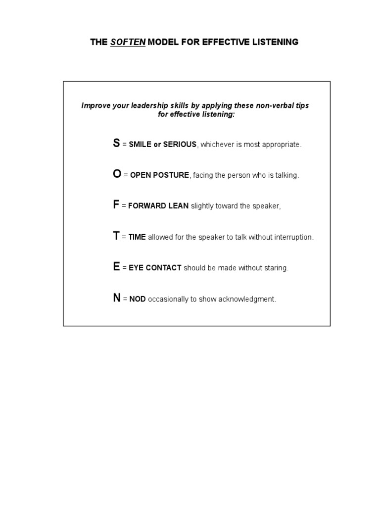 The Soften Model For Effective Listening | Leadership | Communication