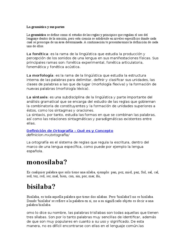 La Gramática y Sus Partes | PDF | Morfología (Lingüística) | Palabra