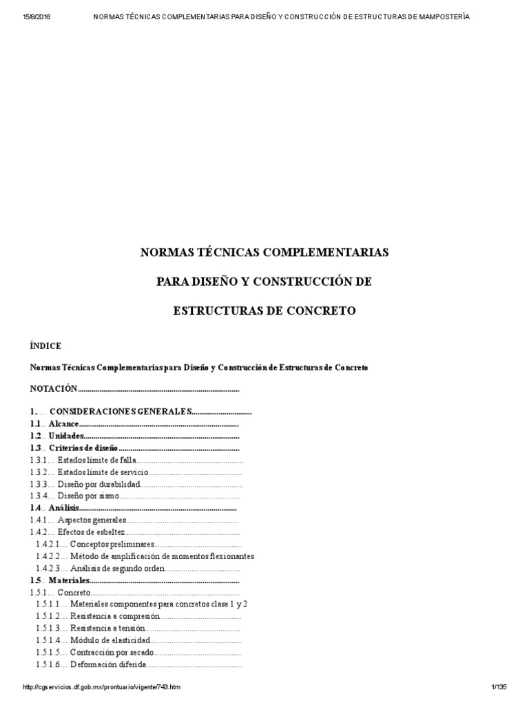 Normas Técnicas Complementarias para Diseño y Construcción de Estructuras de Concreto | PDF ...