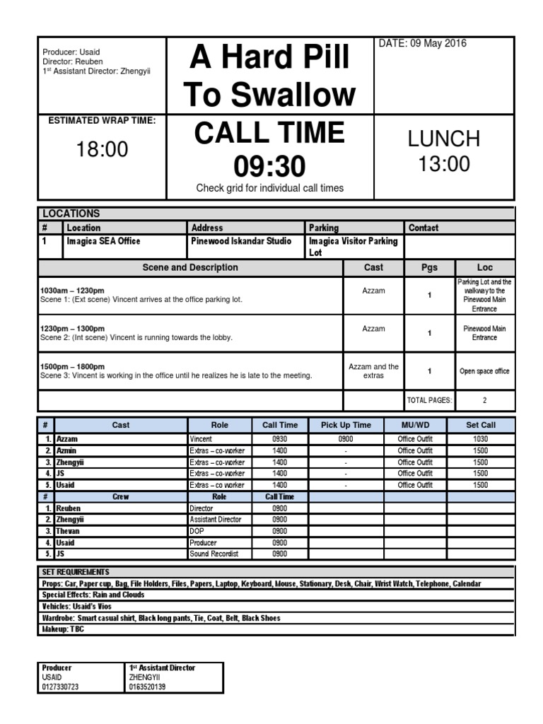 Imagica SEA Office Shoot Schedule | PDF | Art
