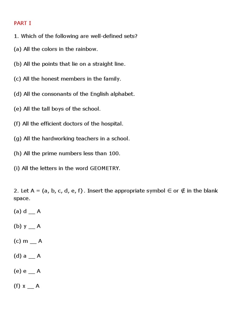Sets Worksheet | PDF | Alphabet | Consonant