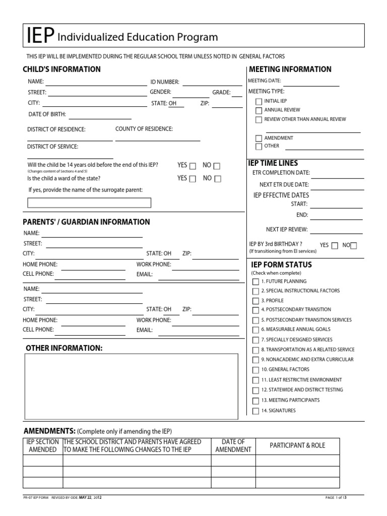Iep Form 09 Static | PDF | Individualized Education Program ...