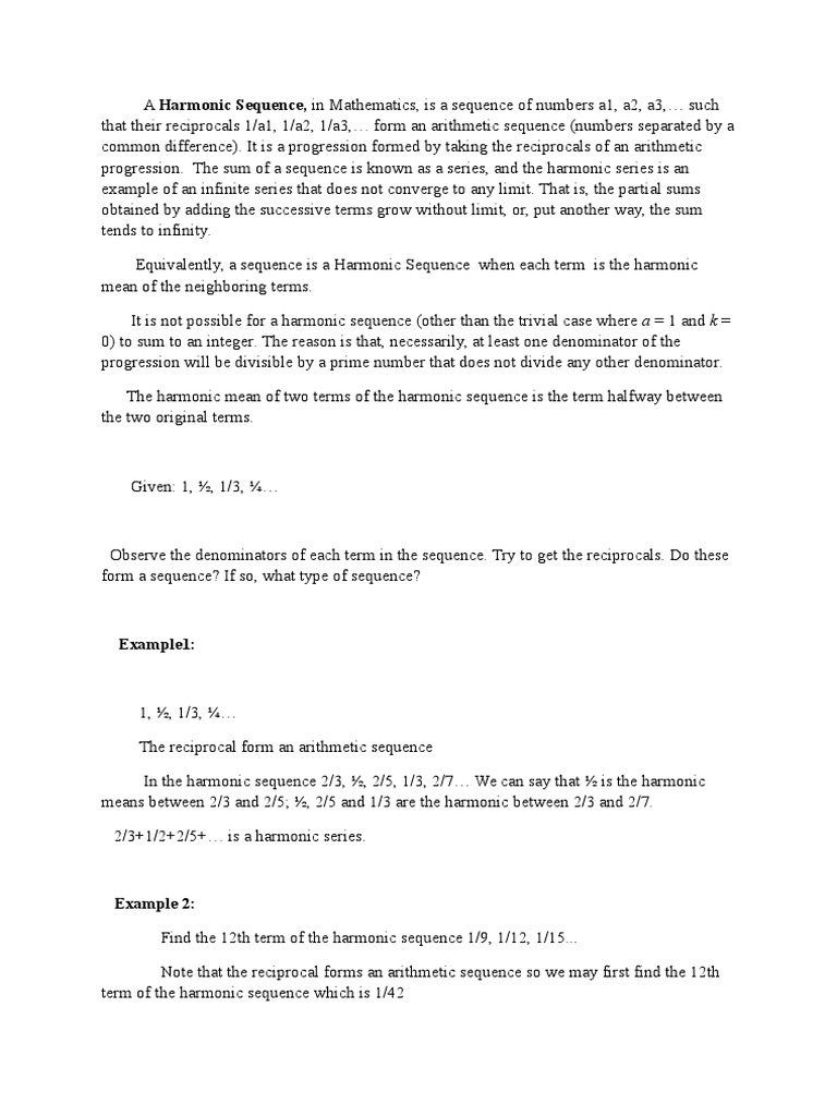 A Harmonic Sequence | PDF | Series (Mathematics) | Sequence
