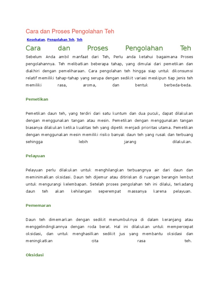 Cara Dan Proses Pengolahan Teh | PDF | Kesehatan Holistik