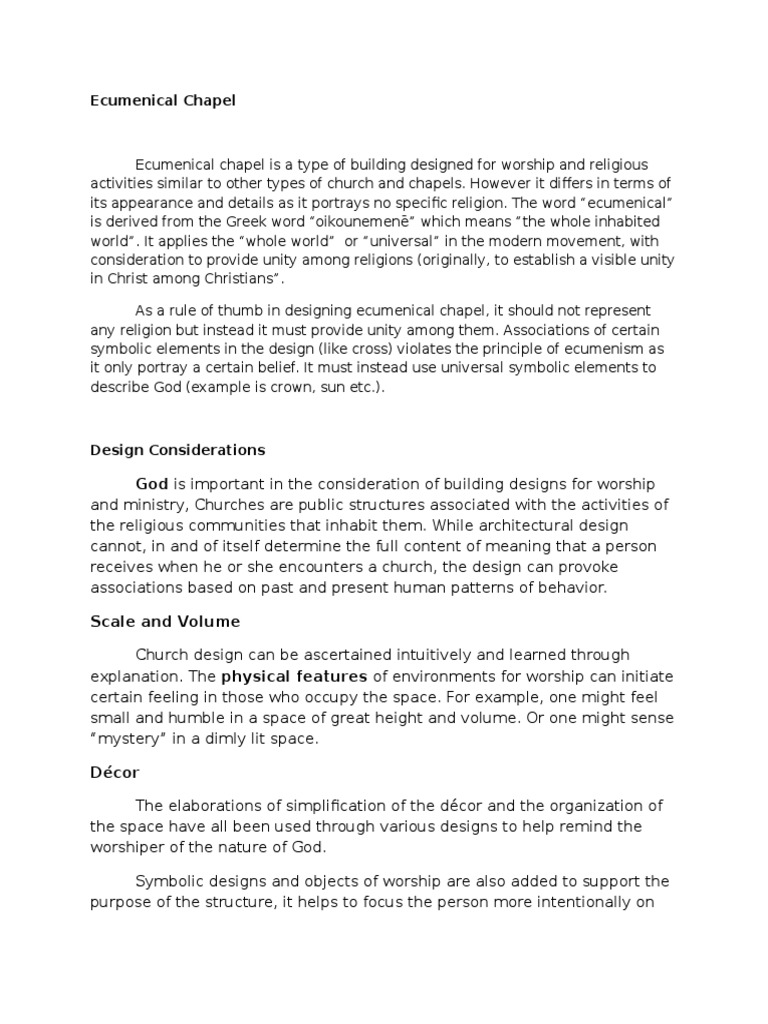 Ecumenical Chapel Research and Draft | PDF | Ecumenism | Worship
