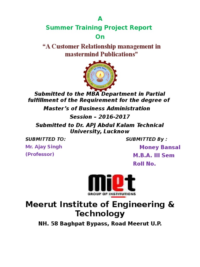 MIET MBA Front Page Sumeer Training | PDF