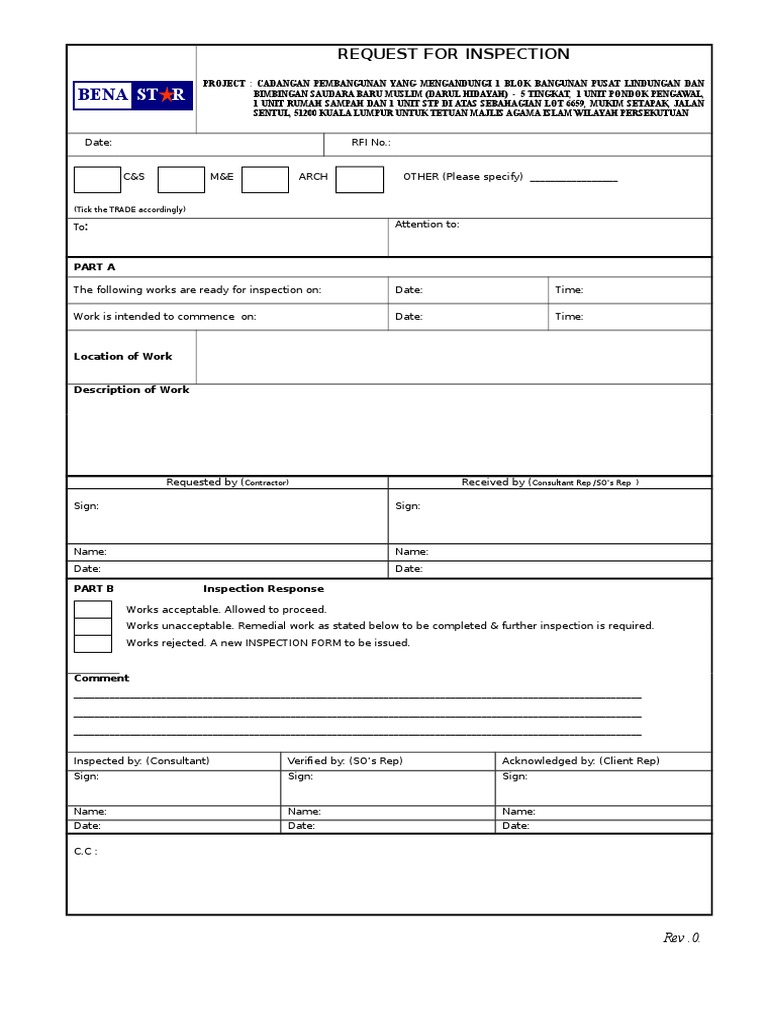 54 - Request For Inspection - Rev 0-08 | PDF | Business | Science ...