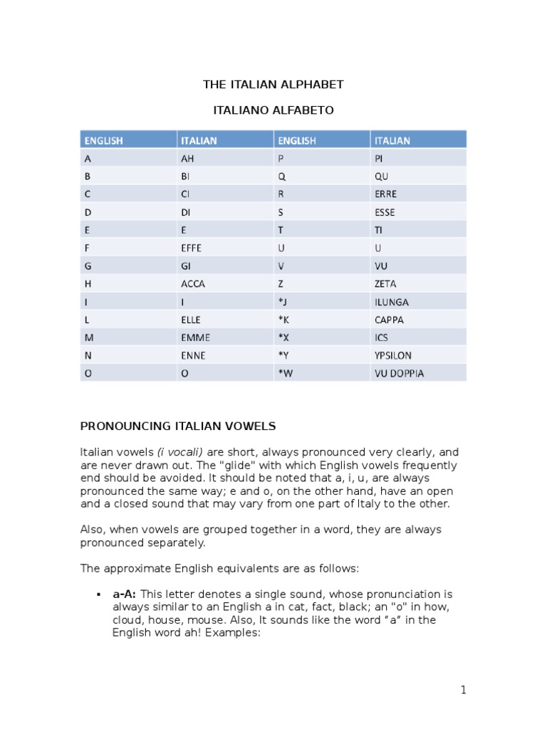 Italian Alphabet and Numbers | PDF | Consonant | Alphabet