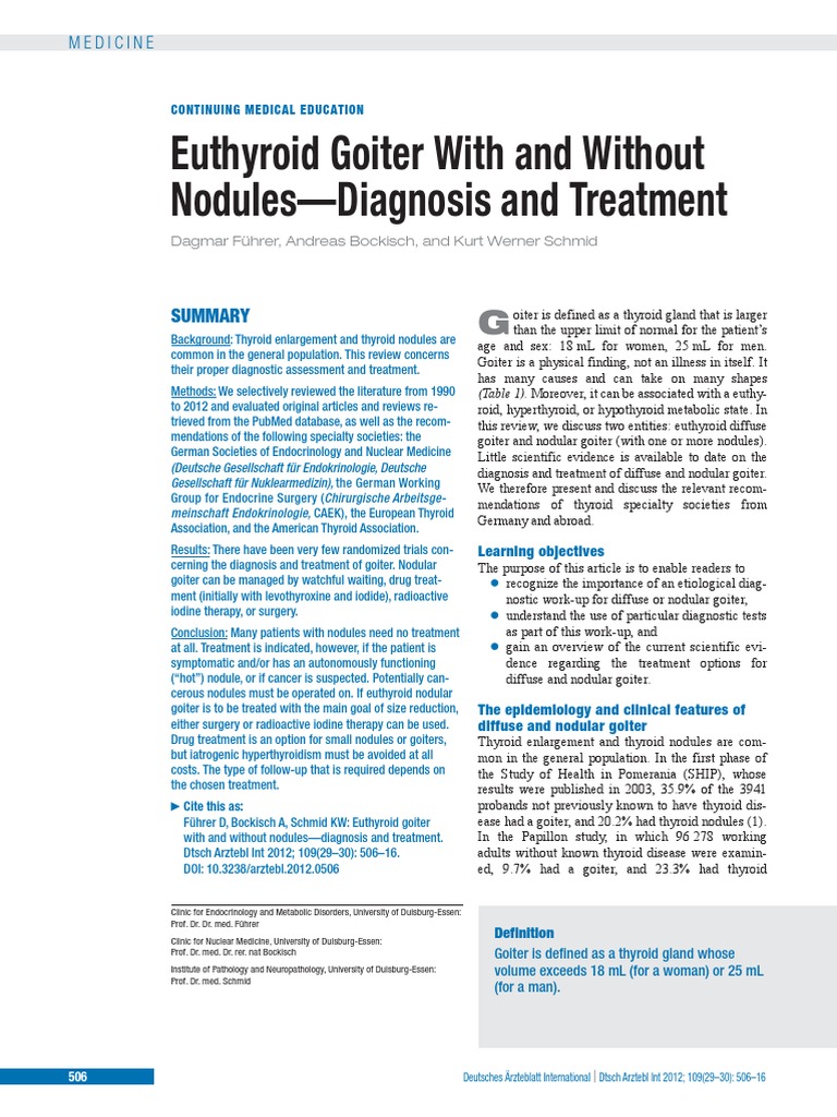 Euthyroid Goiter With and Without Nodules-Diagnosis and Treatment | PDF ...