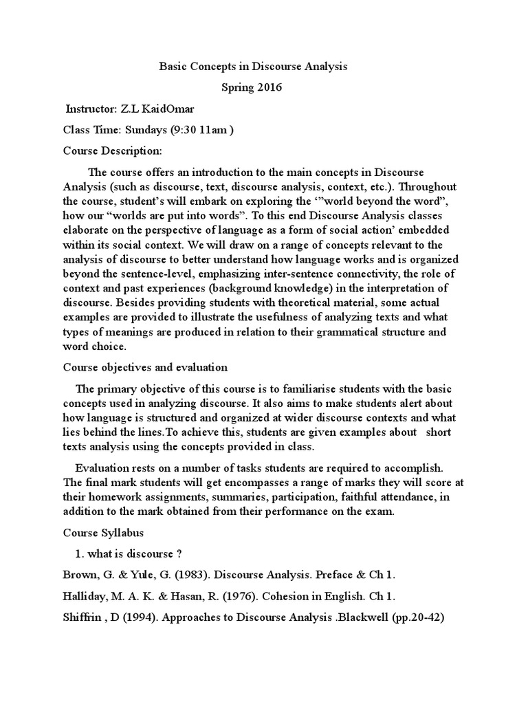 Basic Concepts in Discourse Analysis | PDF | Thesis | Gender