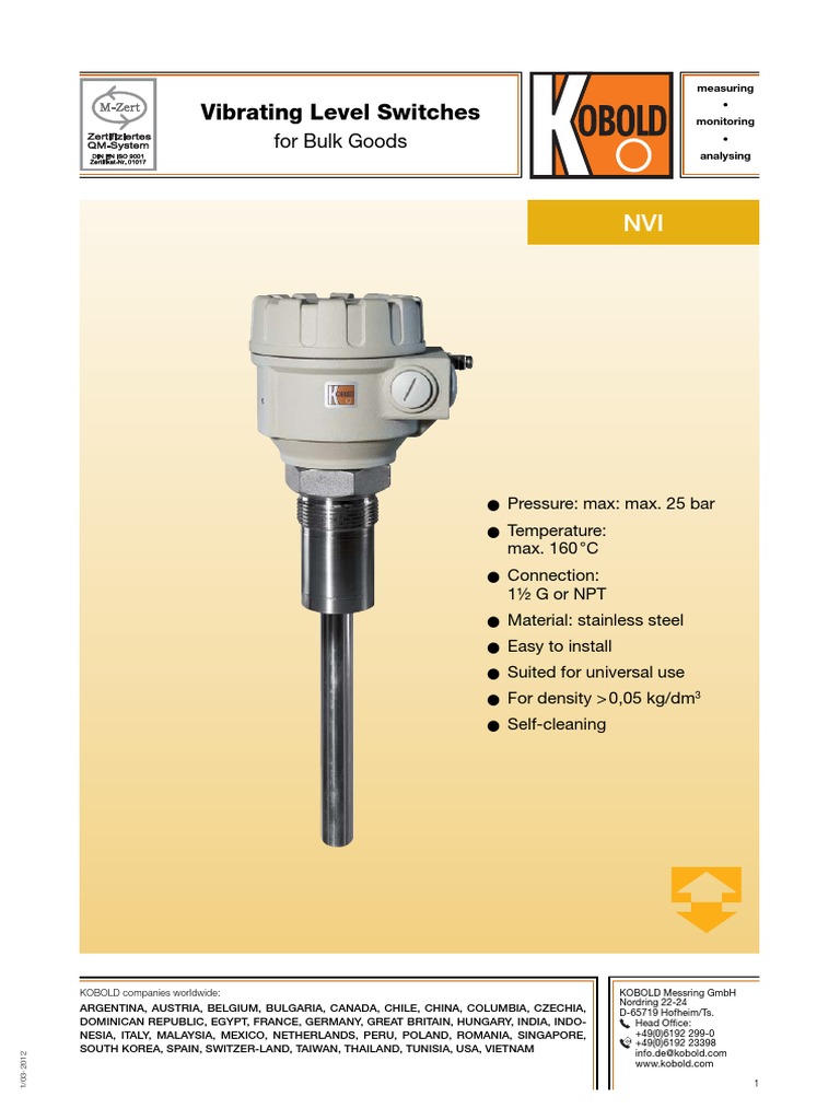 Vibrating Level Switches: For Bulk Goods | PDF | Powder (Substance ...