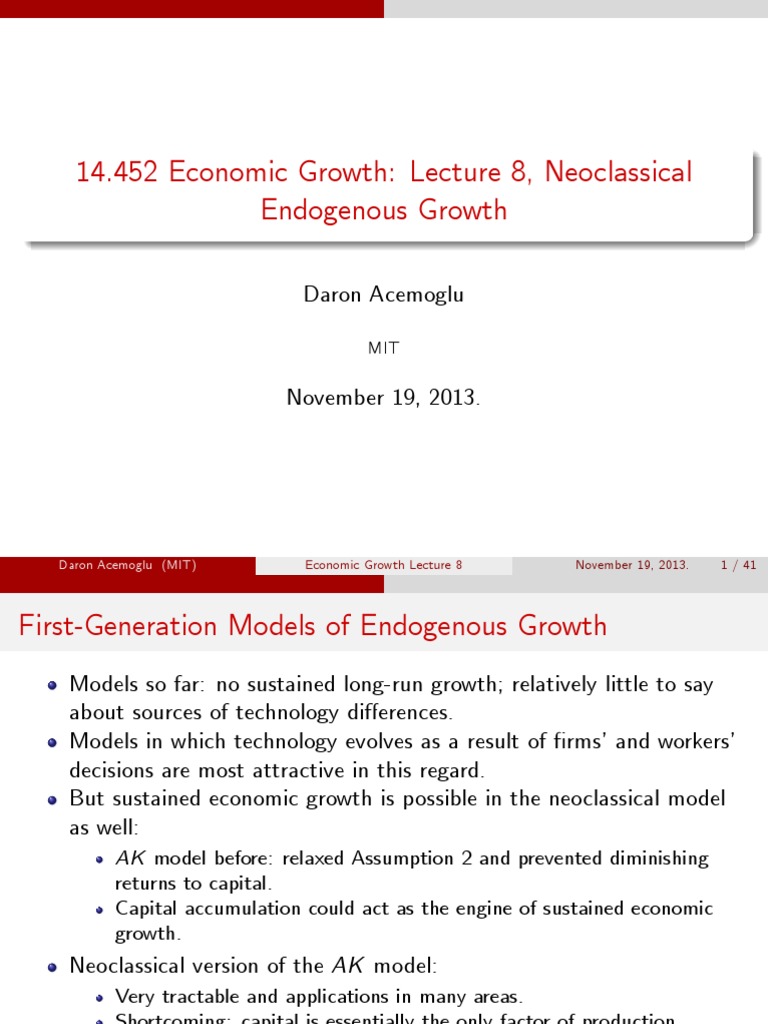 Lecture 8 - Neoclassical Endogenous Growth | PDF | Economic Growth ...