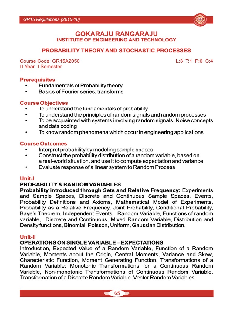 ECE - Probability Theory and Stochastic Processes PDF | PDF | Probability Theory | Stochastic ...