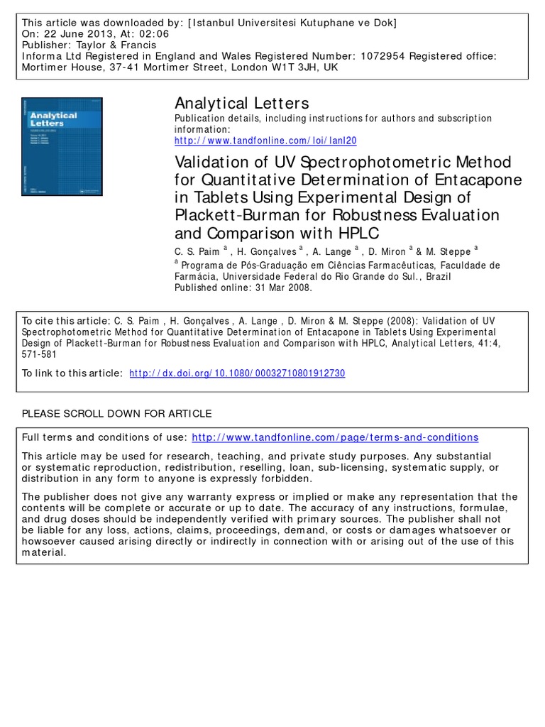 Validation Of Uv Spectrophotometric Pdf Pdf Ultraviolet Visible Spectroscopy Experiment