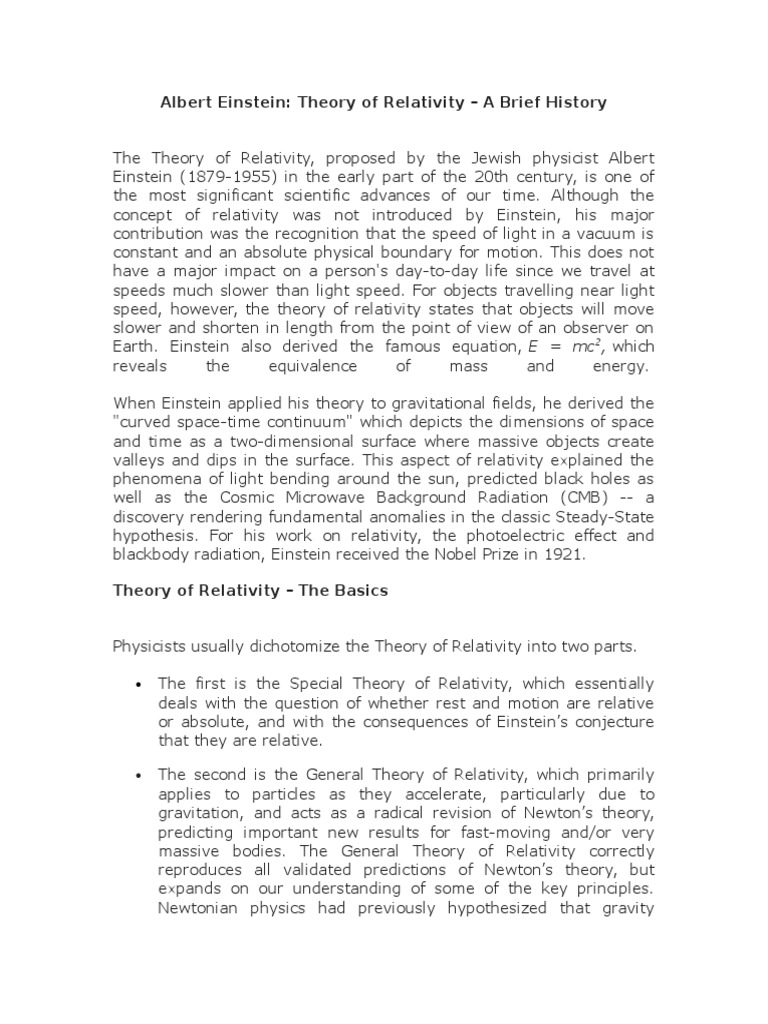Albert Einstein Theory of Relativity | PDF | General Relativity ...