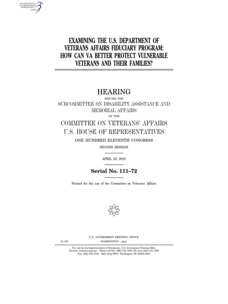 Examining The U.S. Department of Veterans Affairs Fiduciary Program ...