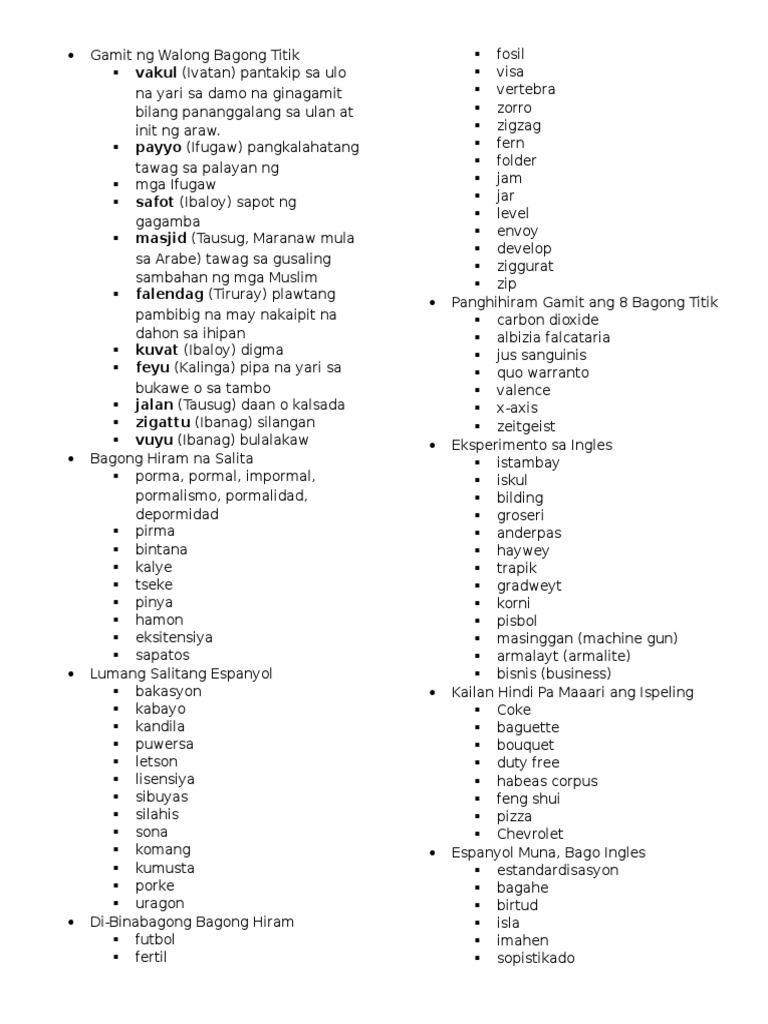 Mga Salita Galing Sa Ortograpiya NG Wikang Filipino 2013 | PDF