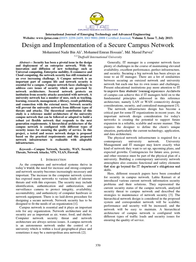 Design and Implementation of A Secure Campus Network | PDF | Virtual Private Network | Denial Of ...