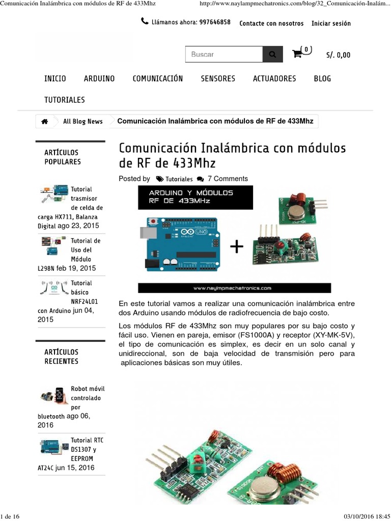 Comunicación Inalámbrica Con Módulos de RF de 433Mhz | PDF | Arduino ...
