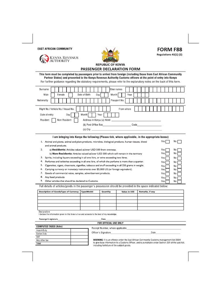 Passenger Declaration Form
