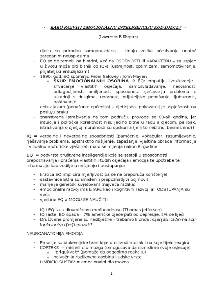 Shapiro, L.E. - Kako Razviti Emocionalnu Inteligenciju Kod Djece | PDF