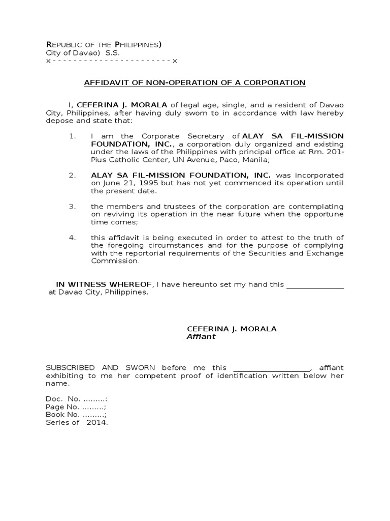 Affidavit of Non-Operation | PDF | Affidavit | Comparative Law