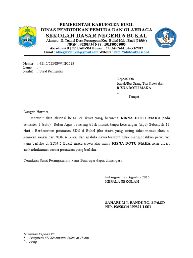 Surat Peringatan Siswa | PDF