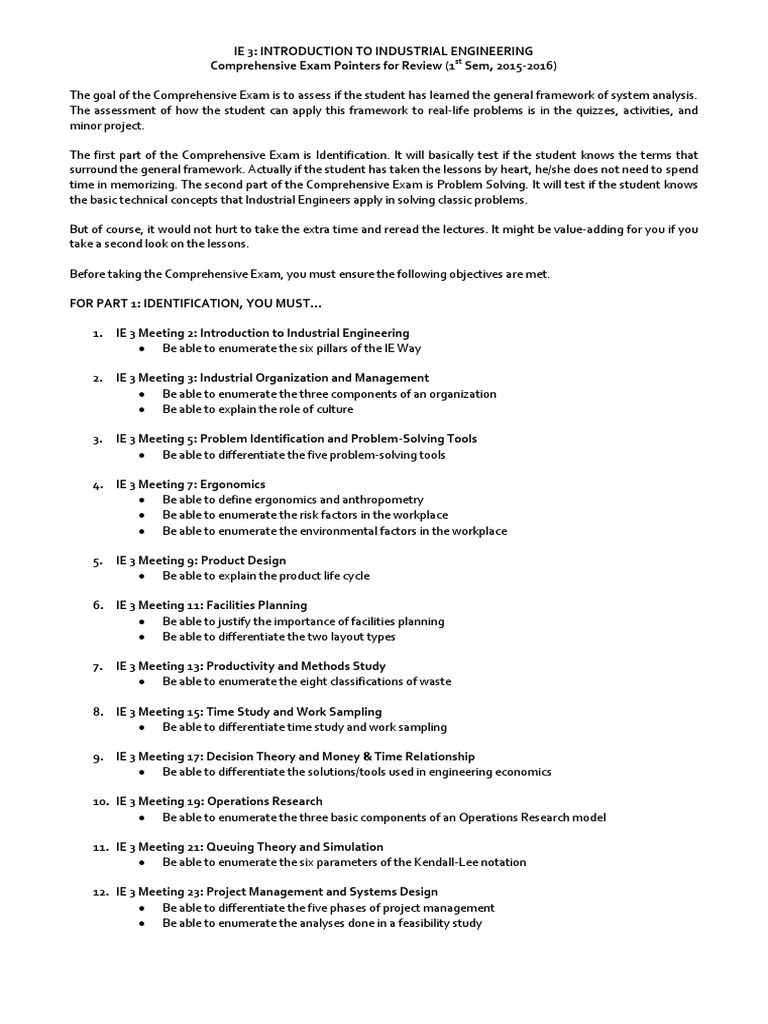 Exam Pointers For Review | PDF | Test (Assessment) | Industrial Engineering
