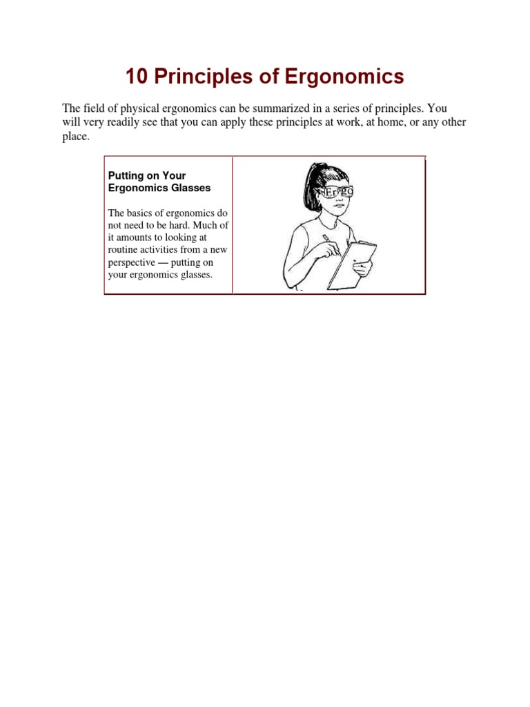 10 Principles of Ergonomics | PDF | Chair | Lighting