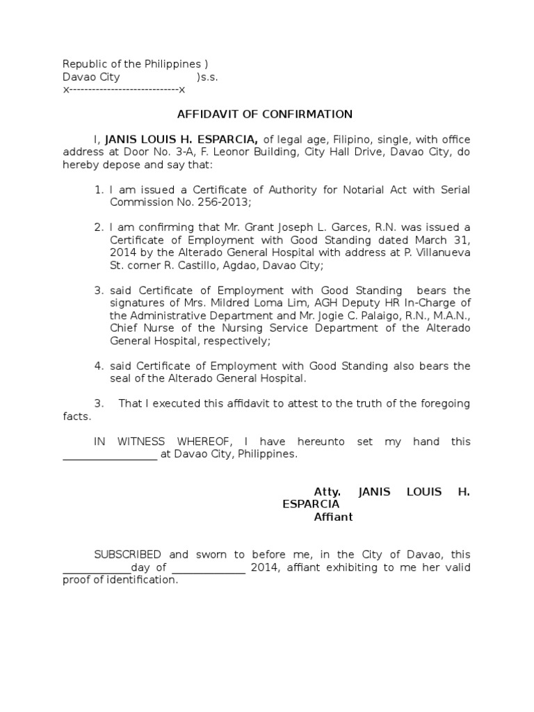 Affidavit of Confirmation | PDF