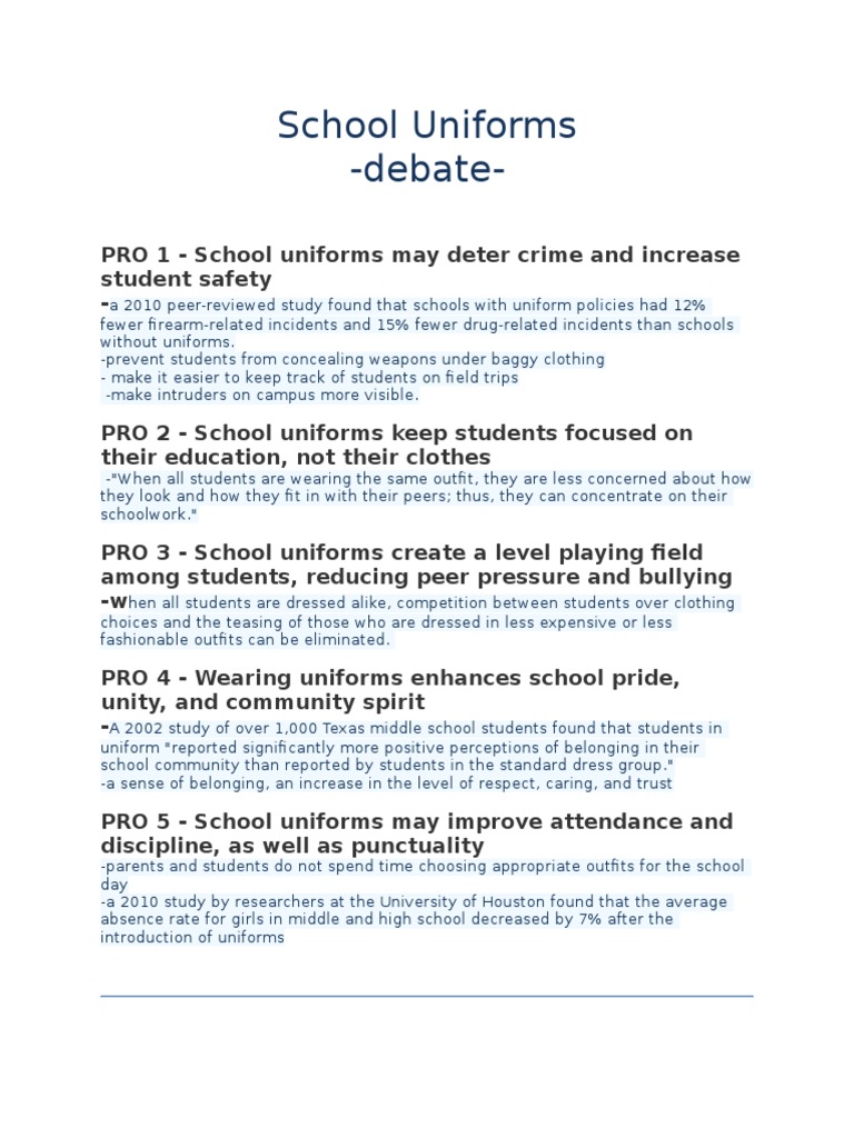 School Uniforms - Debate | PDF | Clothing | Schools