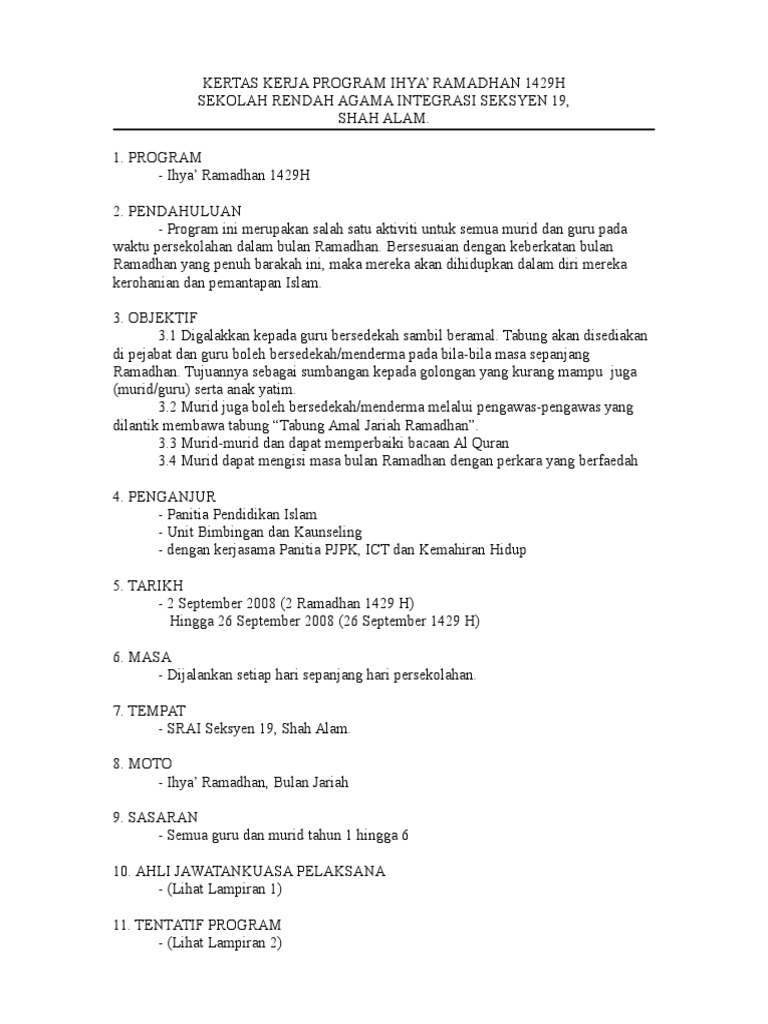 Kertas Kerja Program Ihya | PDF