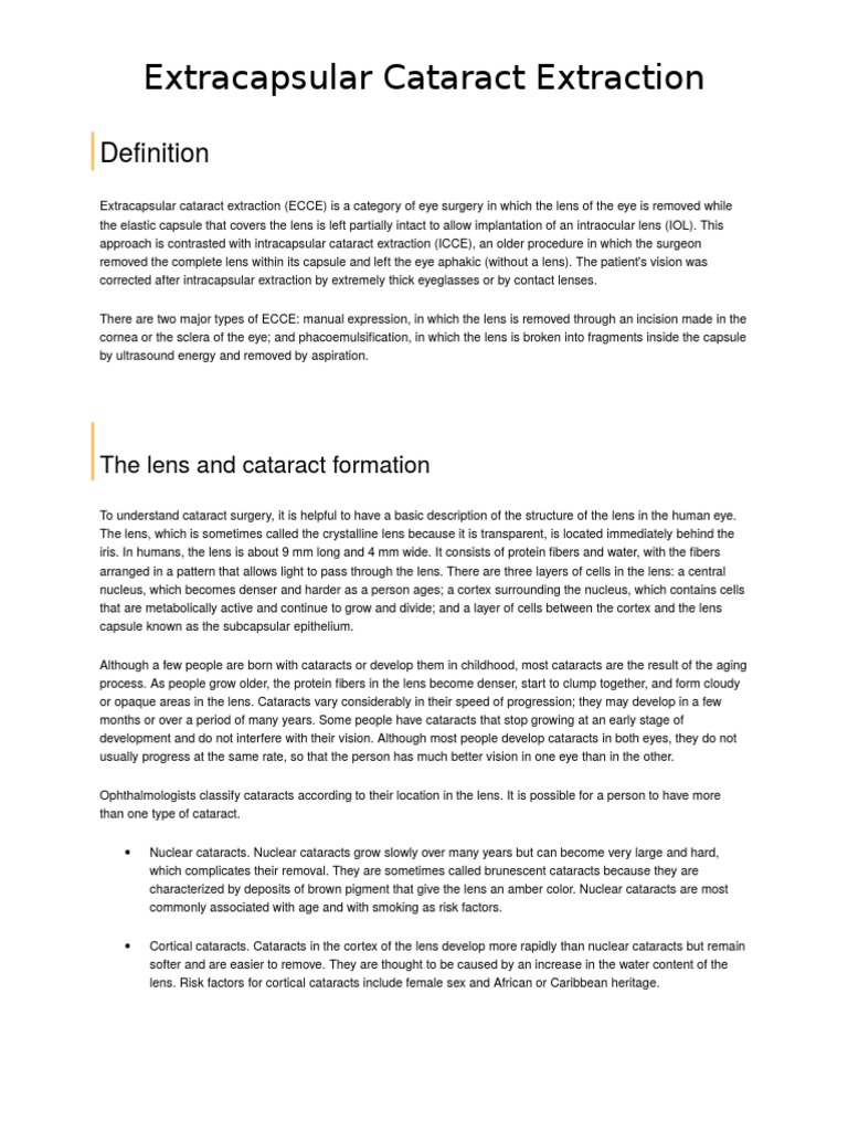 Extracapsular Cataract Extraction (OR) | PDF