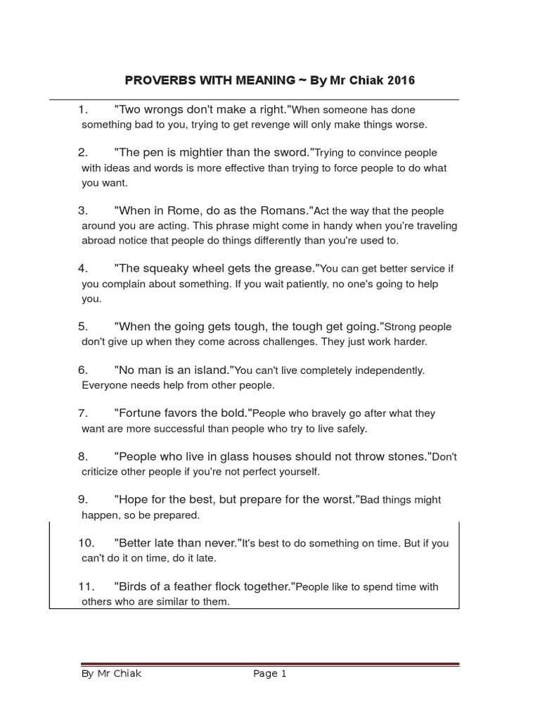 Proverbs With Meanings | Download Free PDF | Proverb