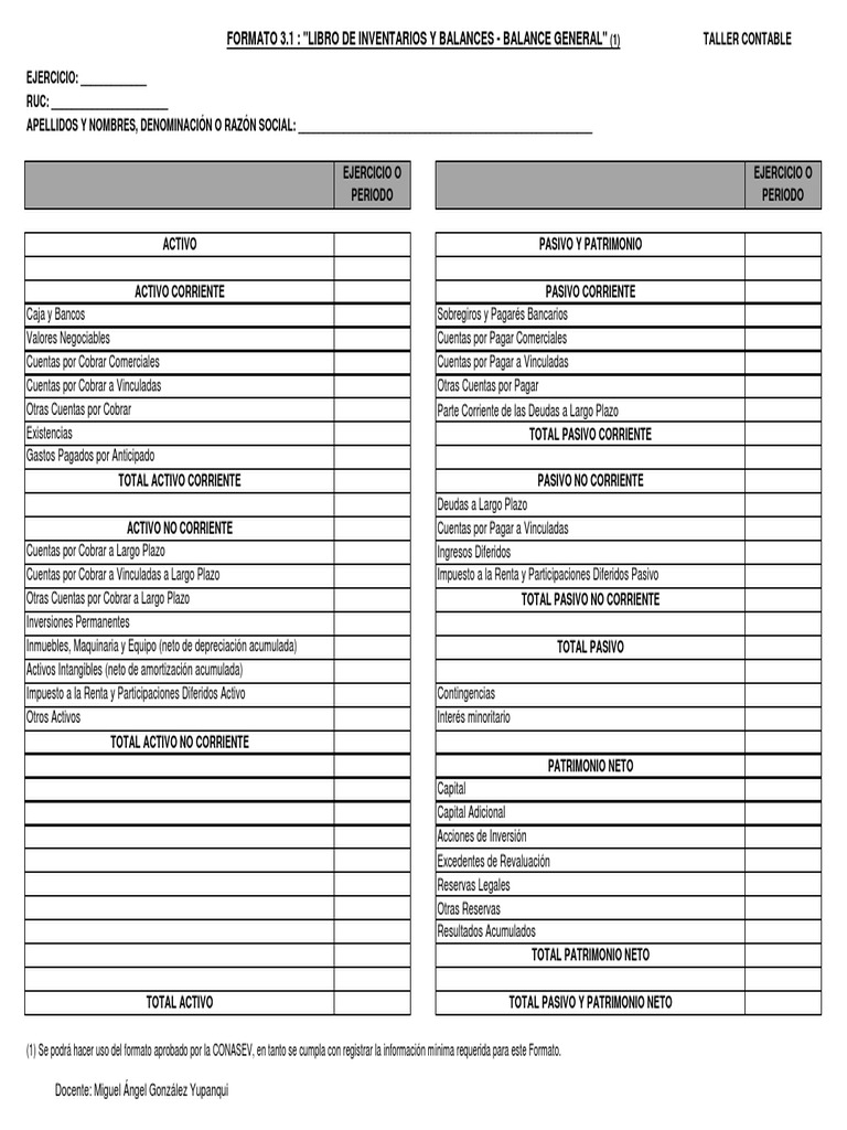 Formato 3 (1) .1 Balance General | PDF | Activo fijo | Hoja de balance