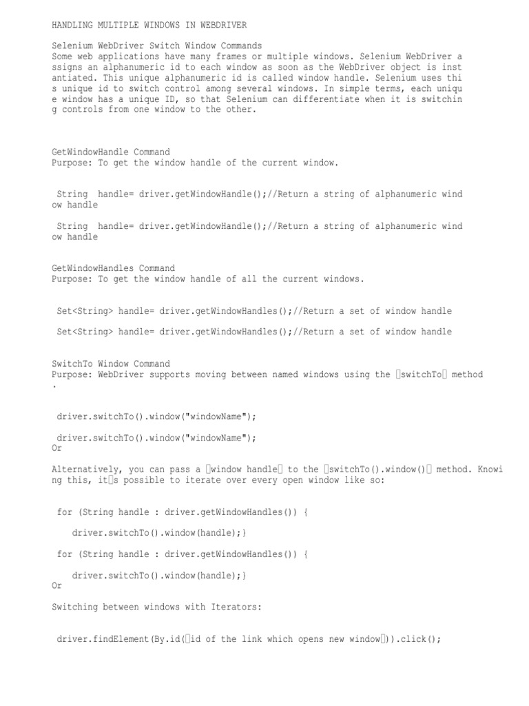 Selenium - Window Handle | PDF | Device Driver | Software Engineering