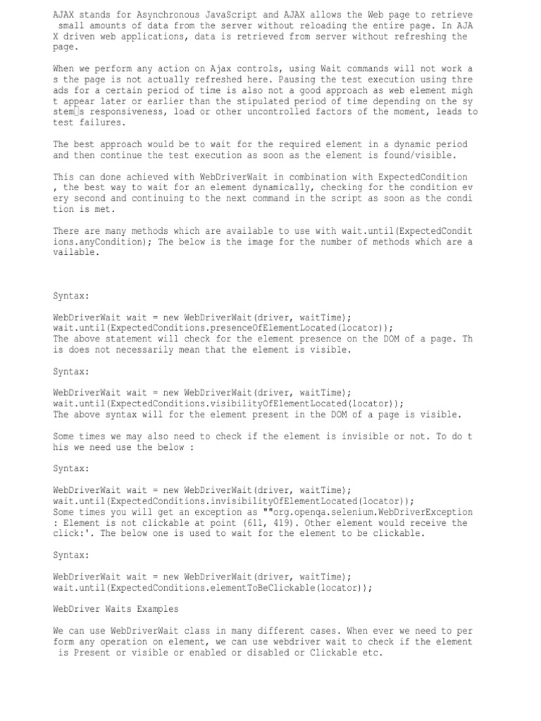 Ajax Selenium Webdriver Pdf Ajax Programming Software Engineering