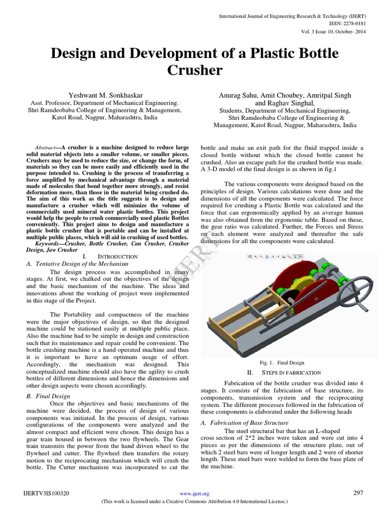 Plastic Bottle Crusher Design Project | PDF | Screw | Gear