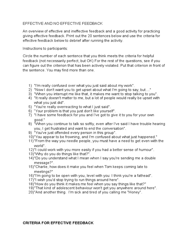 Effective and No Effective Feedback Role Play For Coaching | PDF | Body ...