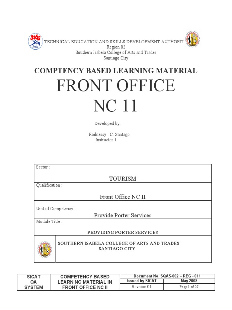 CBLM 3-Provide Porter Service | PDF | Mail | Educational Assessment