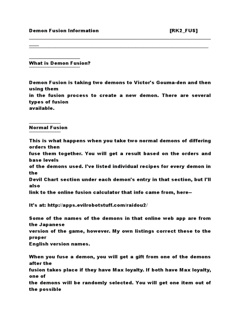 Demon Fusion Information | PDF | Gemstone | Demons