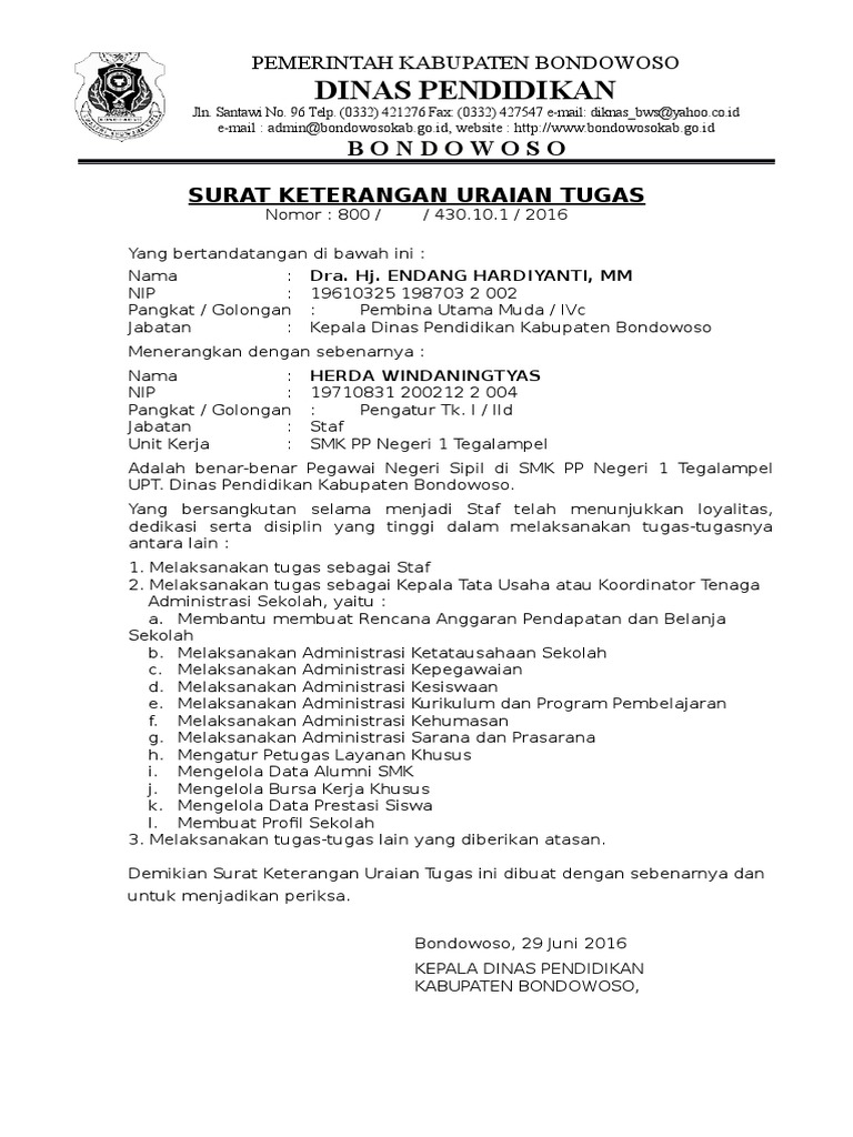 Contoh Surat Uraian Tugas | PDF