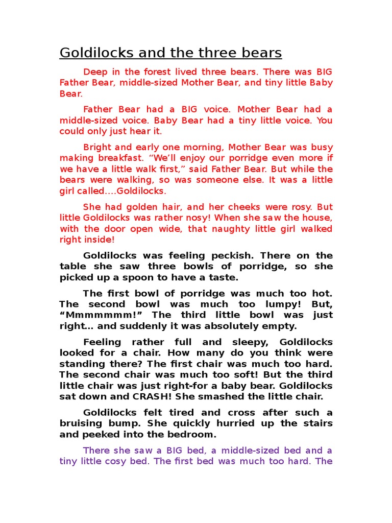 Goldilocks and The Three Bears | PDF | Goldilocks And The Three Bears ...