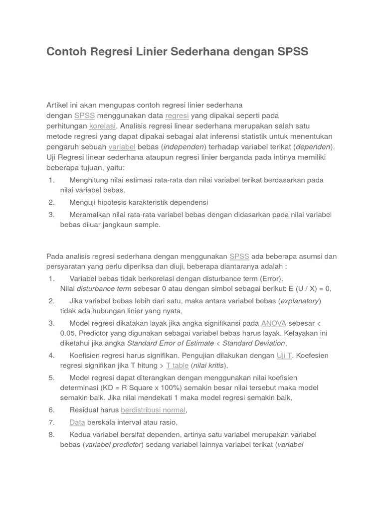 Contoh Regresi Linier Sederhana Dengan SPSS | PDF