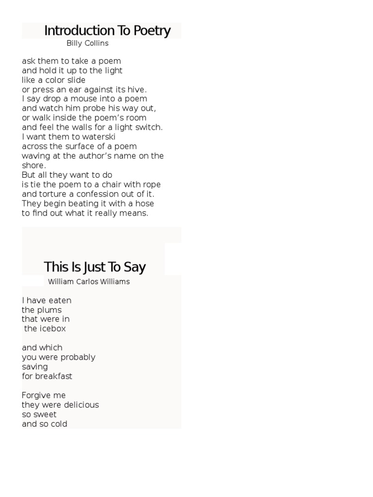 Introduction To Poetry: Billy Collins | PDF