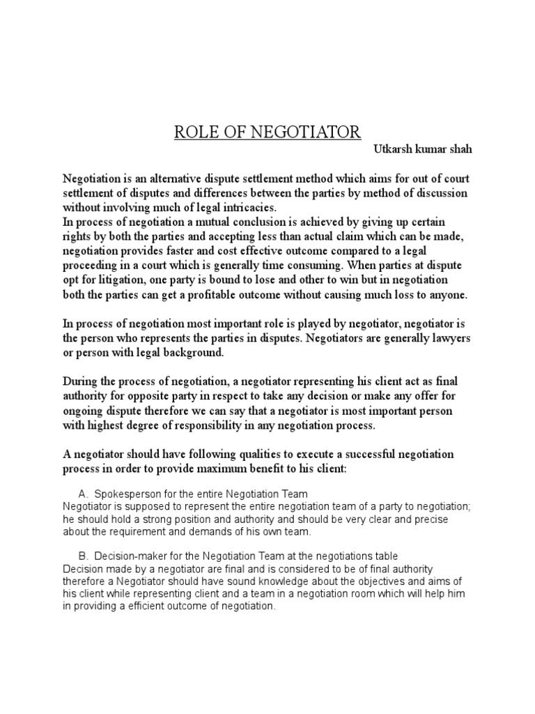 Role of Negotiator | PDF | Negotiation | Ethical Principles