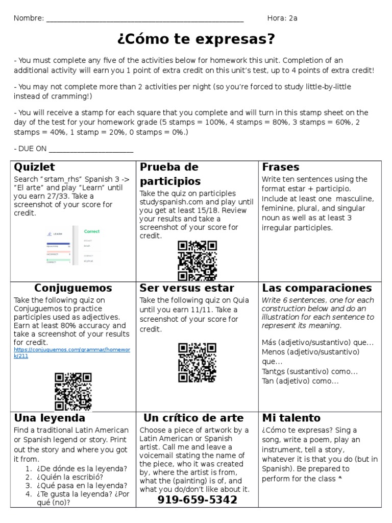 Spanish 3 El Arte Tarea | PDF