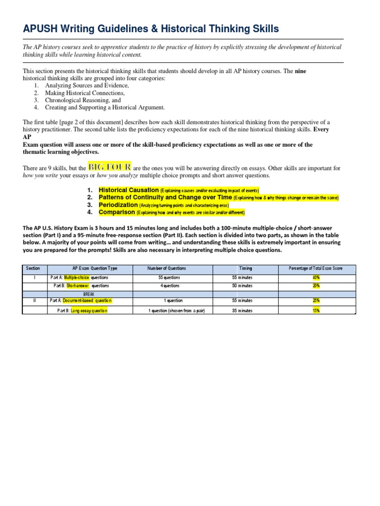 APUSH Writing Guidelines & Historical Thinking Skills | PDF | Causality ...
