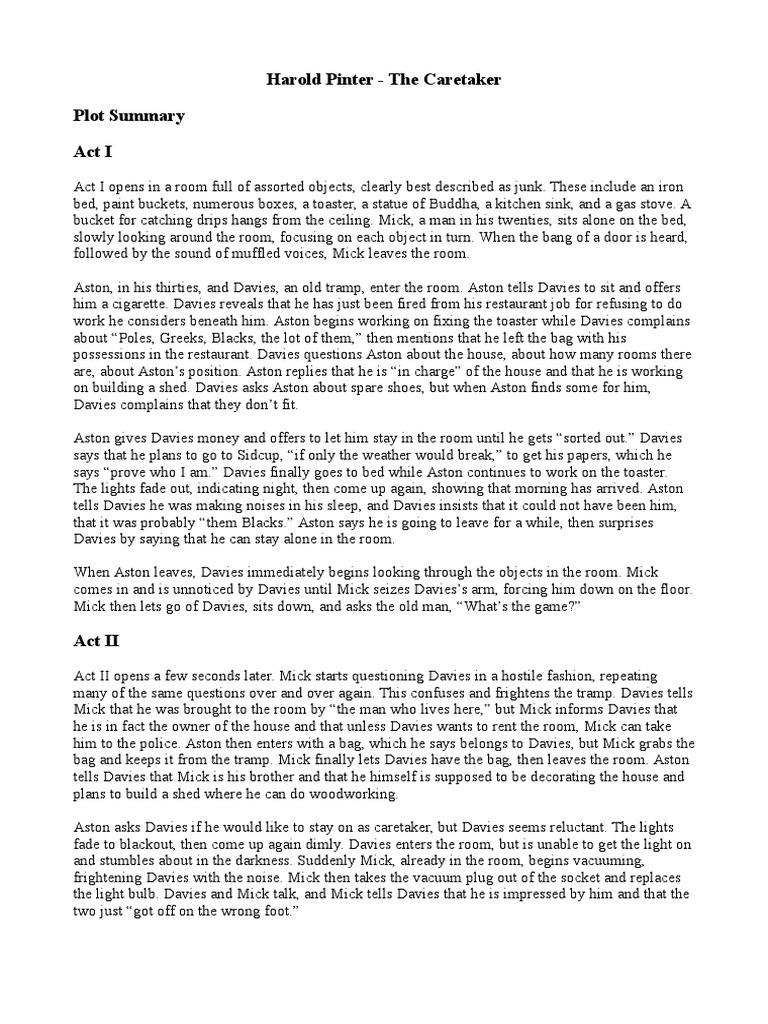 Harold Pinter - The Caretaker | PDF